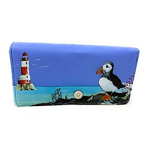 Shag Wear Puffin Light House Large Wallet for Women Blue 7"
