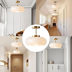 Pairosenvi Pendant Light Fixture, Hanging lamp with Hand-Blown Glass Lampshade, American Retro Style Hanging Light, Height Adjustable Semi Flush Ceiling Light for Kitchen Island, Bathroom… (White)