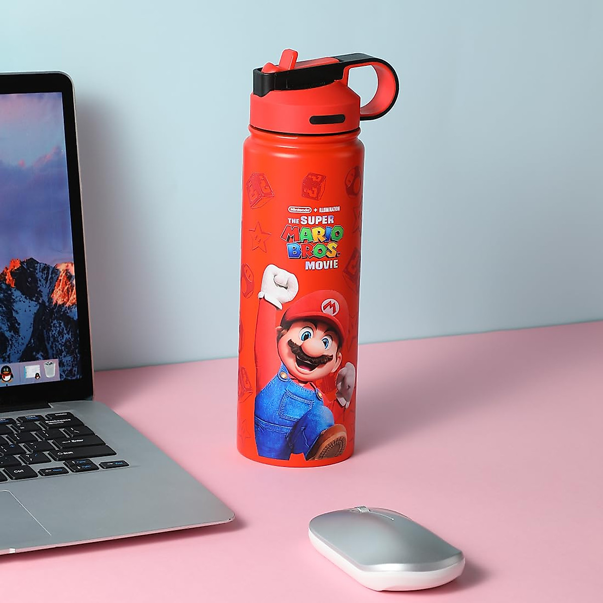 MINISO Super Mario Bros Collection Stainless Steel Water Bottle with Handle - 900mL