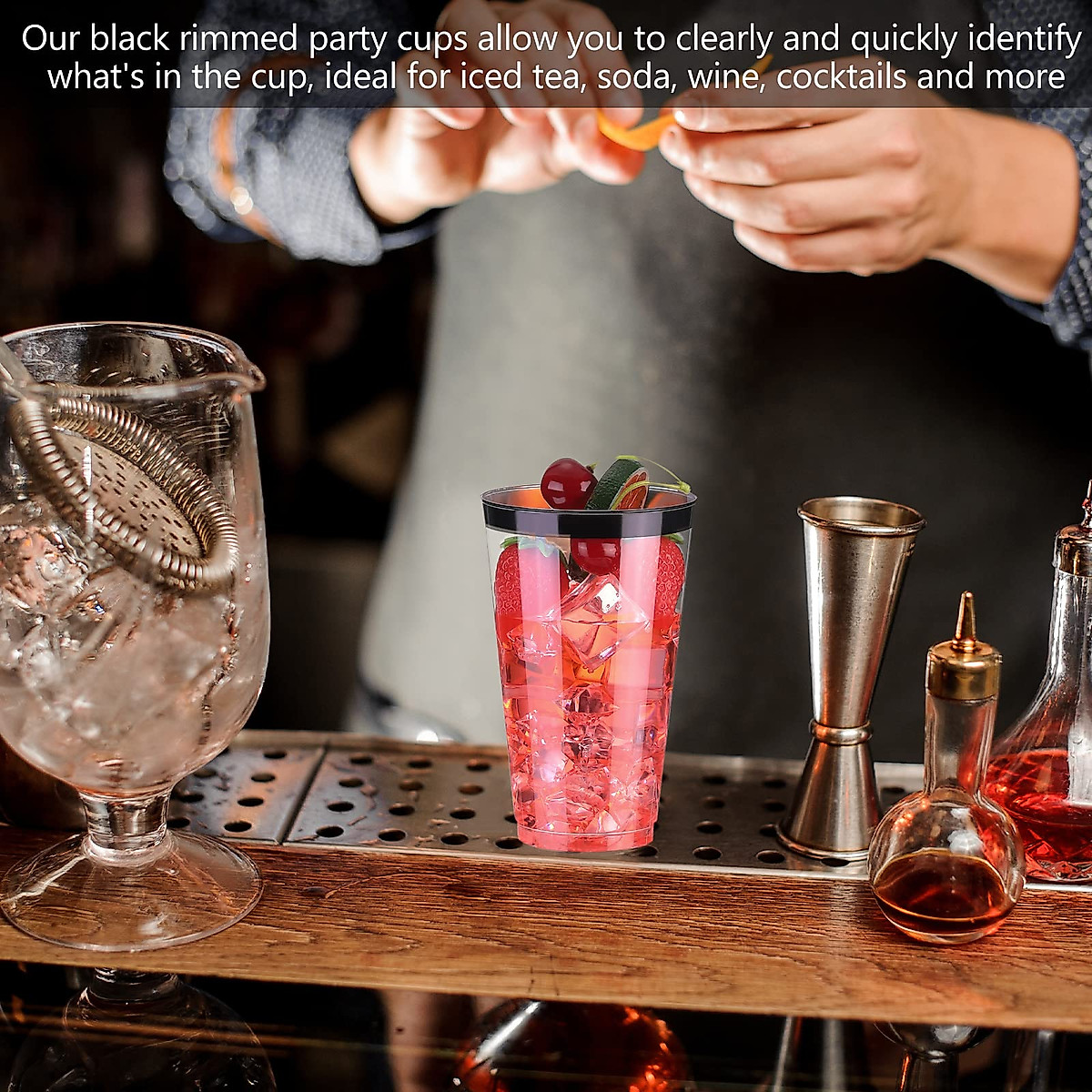 Norme 50 Pcs Plastic Cups 16 oz Disposable Cups Plastic Party Drinking Cups Wine Glasses for Parties Old Fashioned Tumblers for Coffee Wedding Wine (Black)