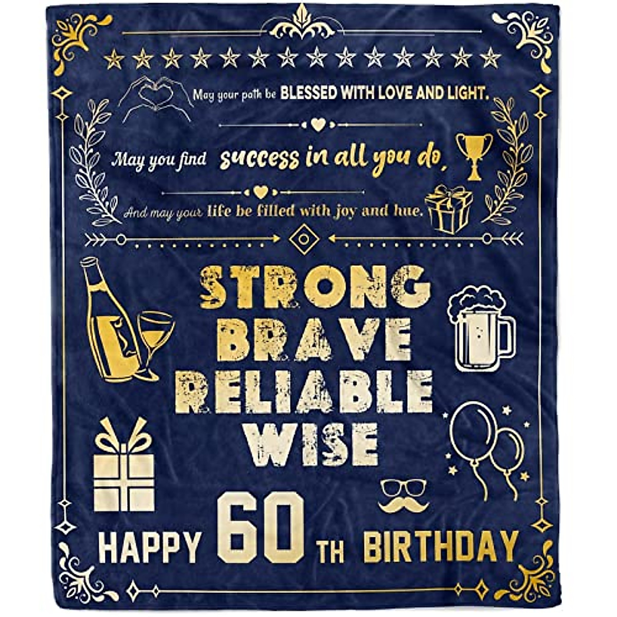 60th Birthday Gifts for Men, 60th Birthday Gifts for Him, 60 Year Old Birthday Gifts for Men, 60th Blanket 60th Birthday Decorations for Men, Gift for 60th Birthday Men, Navy Blue Blanket 60Lx50W Inch