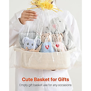 Small Woven Basket, 12 x 8 x 4.5 Inches, Small Storage Baskets for Organizing, Gift Baskets Empty, Cute Small Rope Shelf Closet Storage Bins Baskets for Shelves, Dog Toy Basket, 3 Packs, Off White
