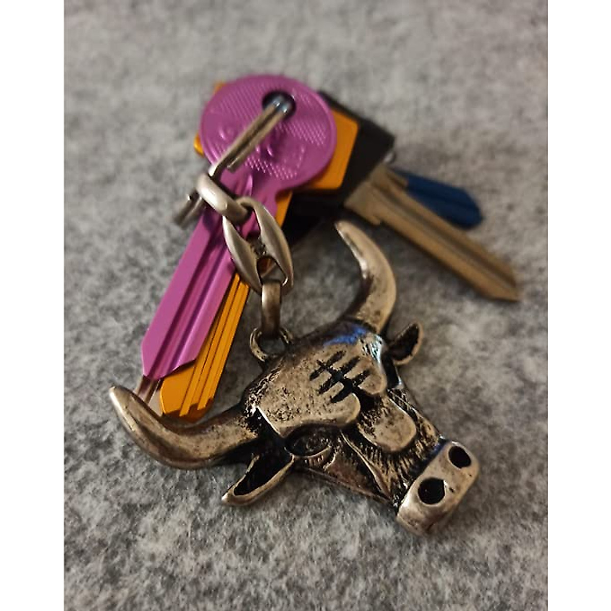 Dual Pack Bull Head Ranch Life Cowboy Style Western Metal Oxide Color Key Chain Keyring