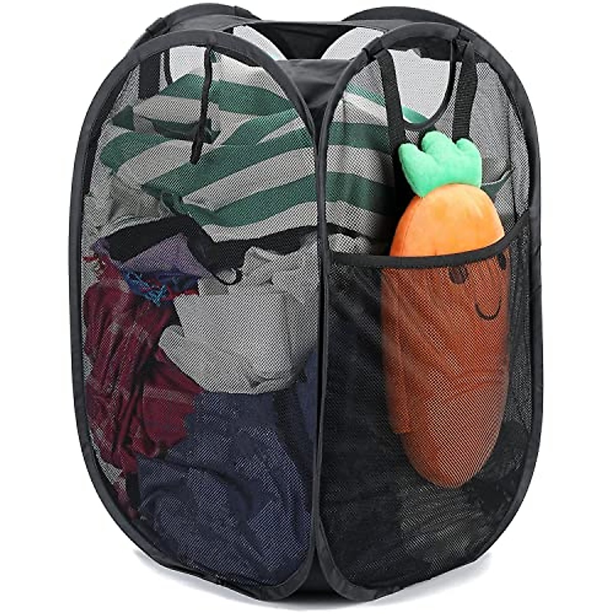 HOUSE AGAIN Mesh Popup Laundry Hamper, [Reinforced] Collapsible Laundry Basket, Foldable Pop Up Hamper with Durable Handles, Easy to Open and Fold for Dorm, Laundry Room, Bedroom, RV, (Black)
