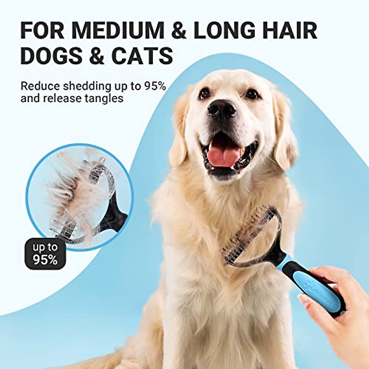 MIU COLOR Pet Grooming Brush, 2 Sided Undercoat Rake for Dogs & Cats, Professional Deshedding Brush and Dematting Tool, Effective Removing Knots, Mats, Tangles for Cats, Dogs, Extra Wide