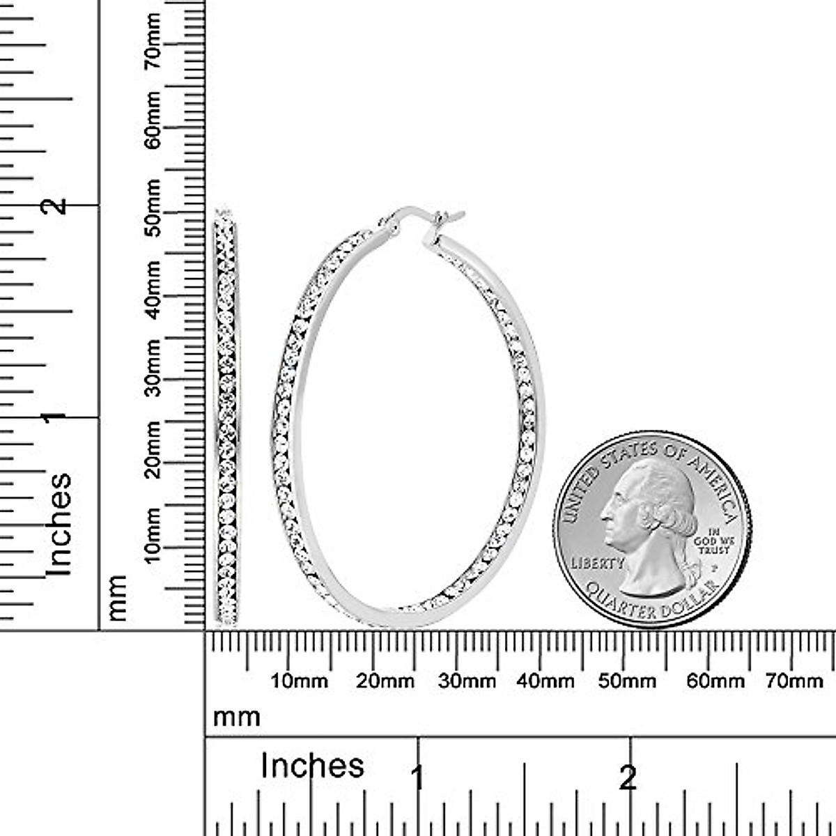 Gem Stone King 2 Inch Stunning Stainless Steel High Shine Inside-Out Hoop Earrings With CZ For Women