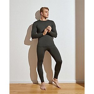 LAPASA Men's Thermal Underwear Set Soft Fleece Lined Long Johns Midweight Base Layer Top & Bottom Winter Thermoflux 200 Extra Warm M57 Large Dark Heather Grey