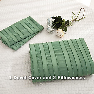 Andency Duvet Cover Full, Full Size Duvet Cover Set, Boho Full Bedding Set for All Seasons, 3 Pieces Tufted Shabby Chic Bedding Duvet Covers with Zipper Closure (Green, Full, 70x90 inches)