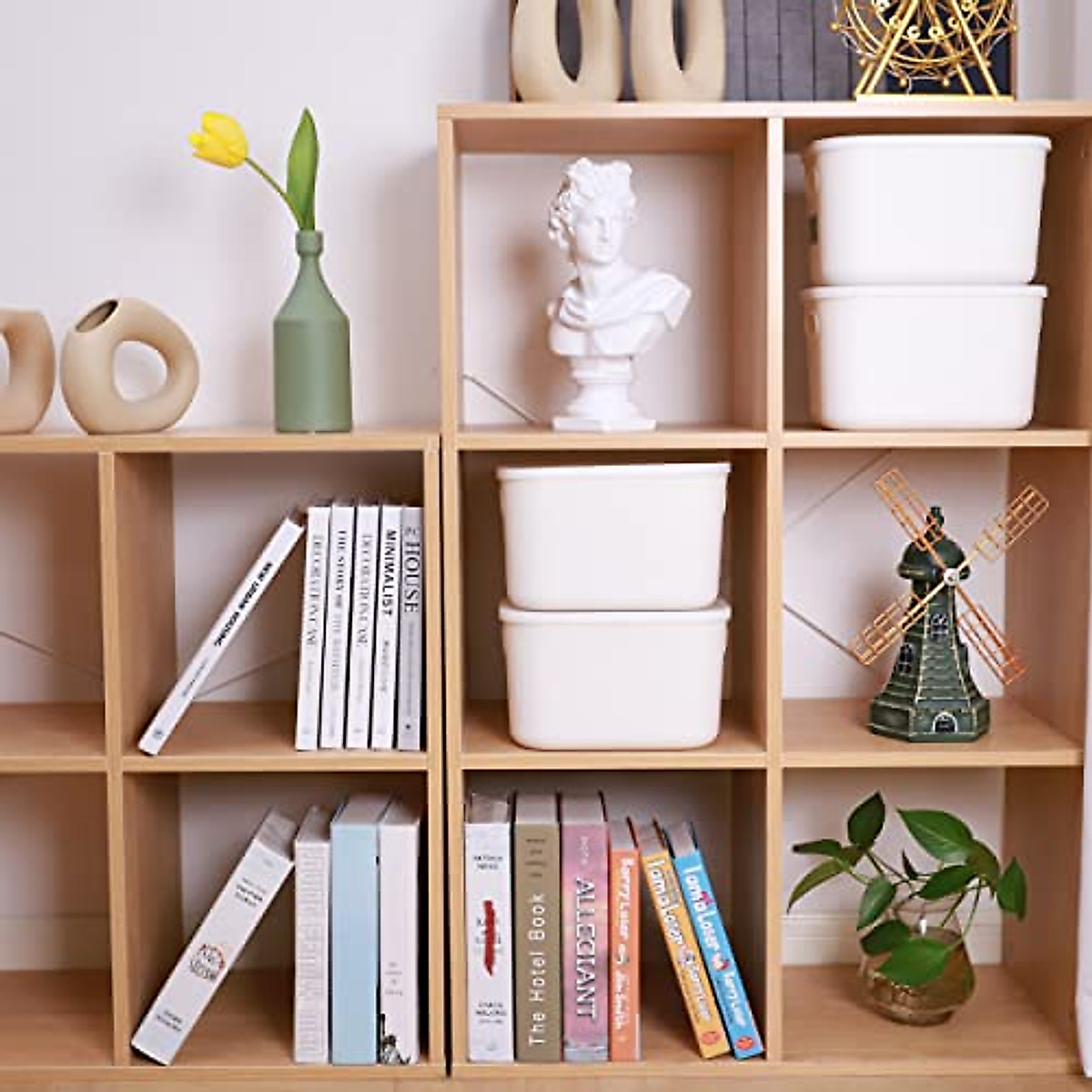 Citylife 4 Packs Plastic Storage Bins with Lids White Storage Box with Handle Stackable Containers for Organizing, 10.12 x 6.97 x 6.22 inch