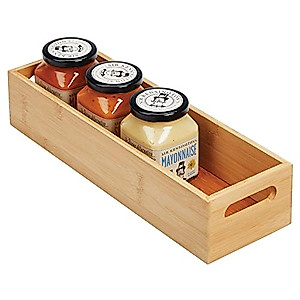 mDesign Slim Bamboo Kitchen Cabinet & Fridge Drawer Organizer Tray - Storage Bin for Cutlery, Serving Spoons, Cooking Utensils, Gadgets - 4.6" Wide - Natural Wood Finish