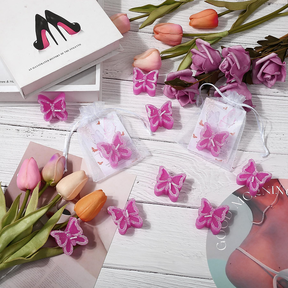 25 Sets Butterfly Baby Shower Favors - Butterfly Shaped Baby Shower Candles, Butterfly Tea Lights Candles with 25 Thank Cards Candle Gifts for Wedding, Cute Butterfly Decorations for Bridal Shower