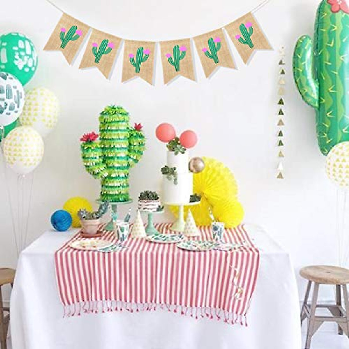 Uniwish Cactus Burlap Banner Garland Summer Hawaiian Green Theme Baby Shower Birthday Party Decorations Mexican Fiesta Festival Décor