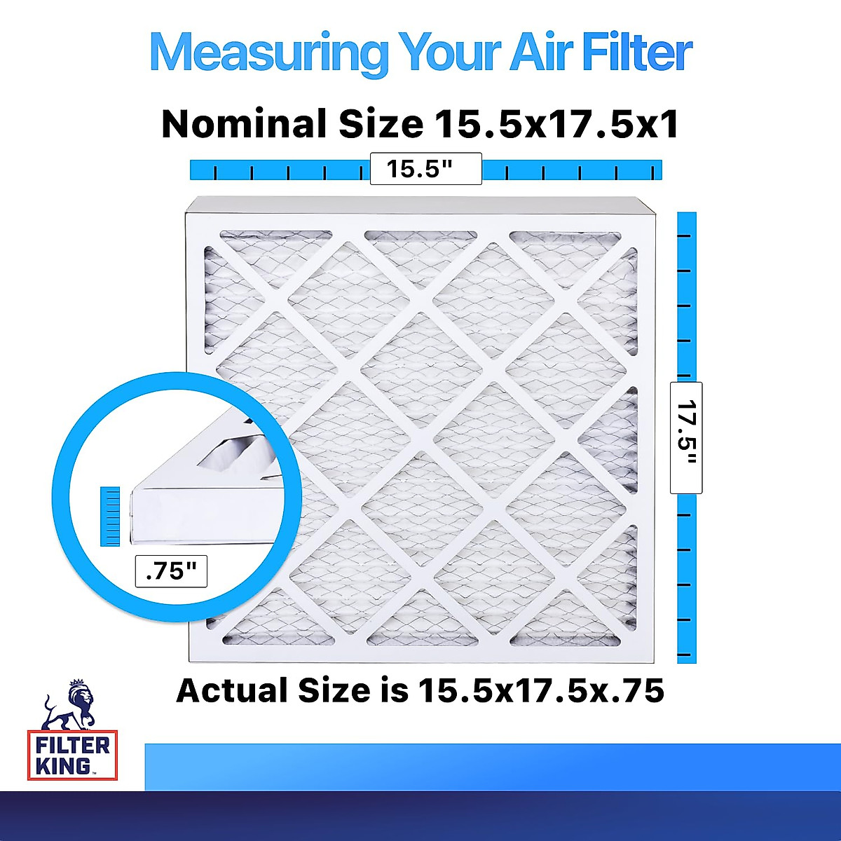 Filter King 15.5x17.5x1 Air Filter | 3-PACK | MERV 8 HVAC Pleated A/C Furnace Filters | MADE IN USA | Actual Size: 15.5 x 17.5 x .75"