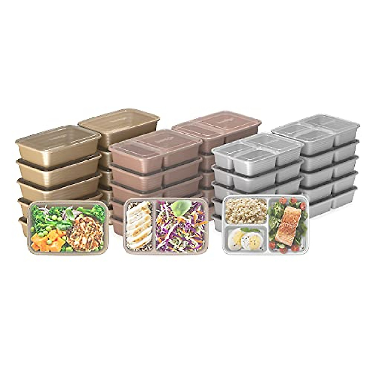 Bentgo® Prep 60-Piece Meal Prep Kit - 1, 2, & 3-Compartment Containers with Custom Fit Lids - Microwaveable, Durable, Reusable, BPA-Free, Freezer & Dishwasher Safe Storage Containers (Gleam Metallics)