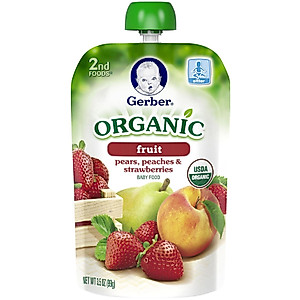 Gerber Organic 2nd Foods Purees - Pear Peaches & Strawberries - 3.5 oz - 6 pk