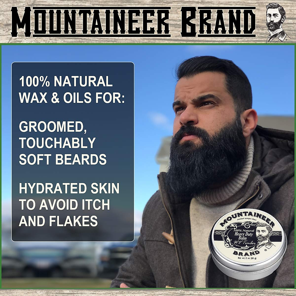 Mountaineer Brand Heavy Duty Beard Balm For Men | 100% Natural with No Parabens or Dyes | Leave In Styling and Conditioning Balm | Shape, Smooth, Grooming Beard Kit | Timber Scent 2oz