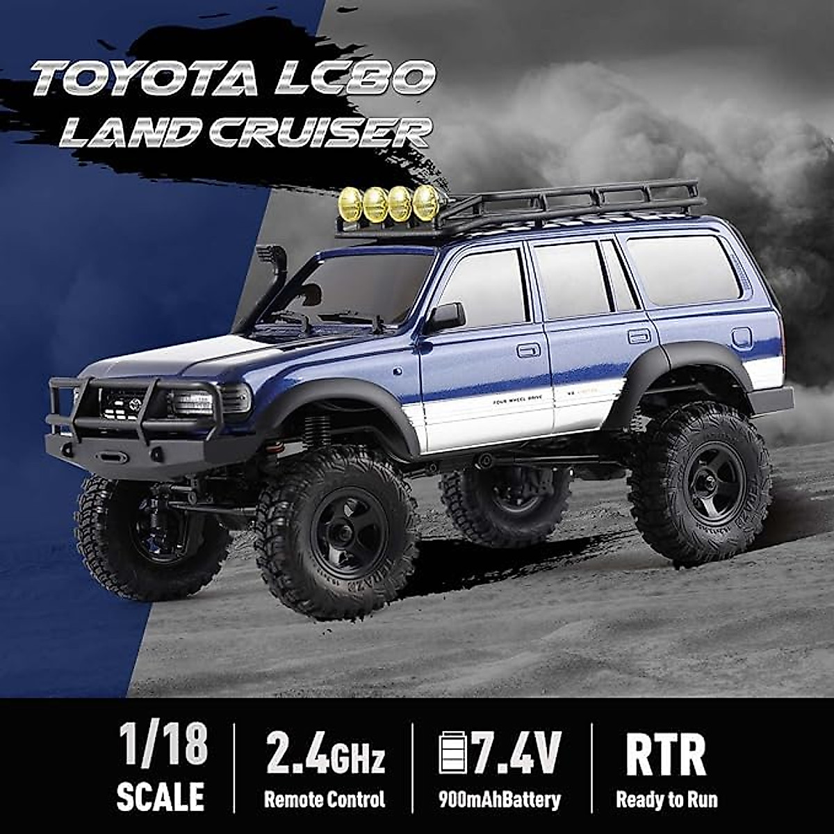 EAZYRC FMS Fcx18 1/18 Land Cruiser 80 Toyota RC Rock Crawler RTR 4x4 Off-Road Waterproof Hobby Grade RC Trucks All Terrains for Adults with 2.4Ghz Radio,Battery (yellow)