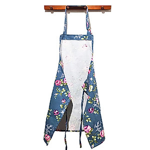 DDJYP Women Kitchen Apron-2 Pack, Cotton Canvas Flower Apron, Floral Pattern Apron with Pockets for Women Chef Apron(Green&Blue)