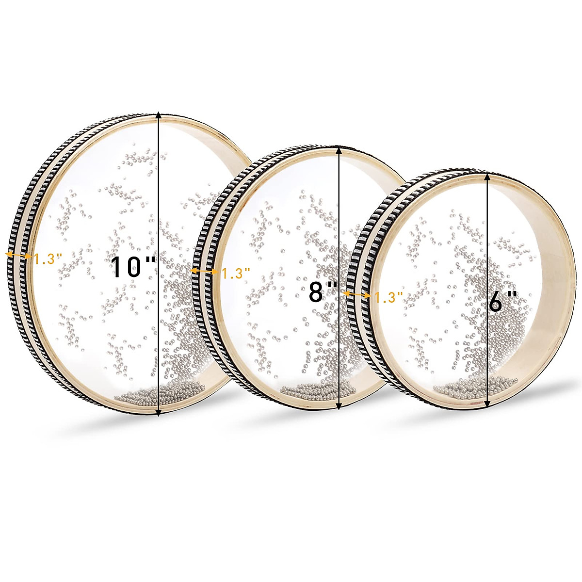 Fasmov 3 Pieces Wave Bead Ocean Drum, Sea Wave Sound Drum Percussion Wave Drum with Hardwood Shell Ocean Sound Drum Musical Instrument Percussion for Home School Supplies, 6 Inch, 8 Inch, 10 Inch