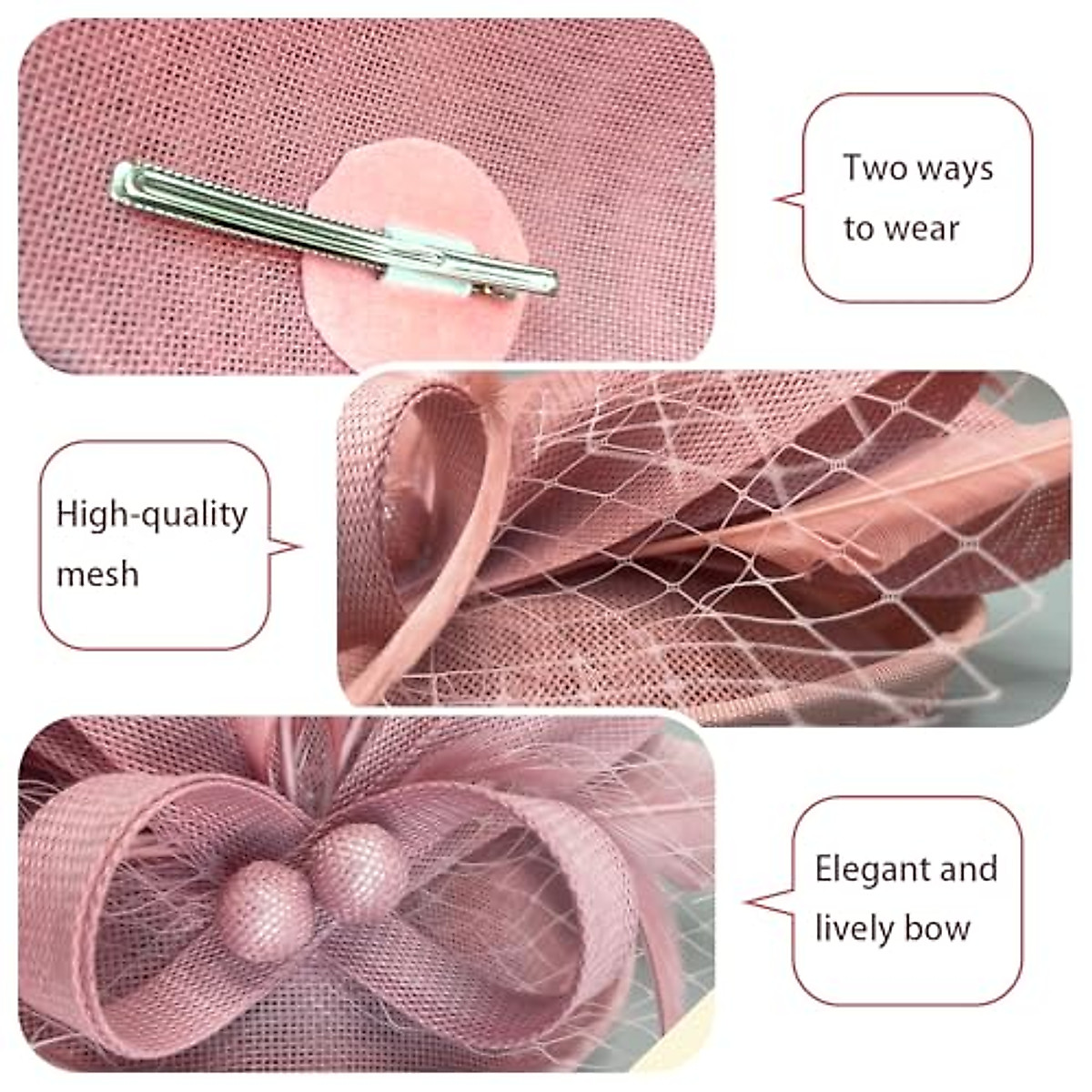 Klearsky Pink Derby Hat for Women, Fascinator Hats for Special Occasions, Lightweight Straw Church Hat with Feathers, Blush Pink, One Size