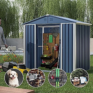 SUXXAN Metal Outdoor Storage Shed 6.5FT x 4FT, Steel Utility Tool Shed Storage House with Sliding Door, Metal Sheds Outdoor Storage for Backyard Garden Patio Lawn, Blue