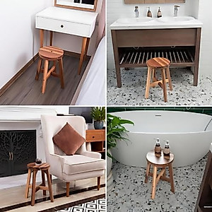 Acacia Wood Stool Round Small End Table, for Living Room Sofa Stool, Bedroom Makeup Stool, Bathroom Stool Wood 17.7" D x 11.4" W x 17.5" H, Natural Color