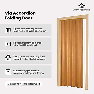LTL Home Products HSR3680F Regent Interior Accordion Folding Door, 36" x 80", Fruitwood