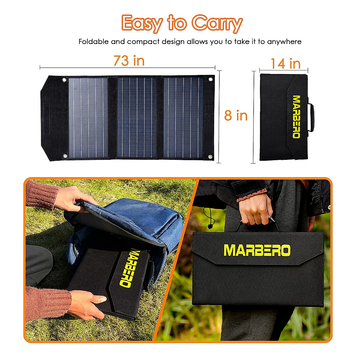MARBERO 30W Portable Solar Panels, Foldable Solar Panel Battery Charger for Portable Power Station Generator, Ipad, Laptop, QC3.0 USB Ports & DC Output, for Camping Van RV Trip