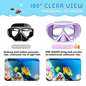 Kids Swim Mask 180° Snorkel Diving Mask, Anti-Fog Child Swim Goggles with Nose Cover No-Leak Swimming Goggles Anti-Shattered Lens for Youth 4-15 (Purple)