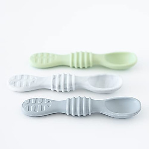 Bumkins Utensils, Silicone for Dipping, Feeding, Baby Led Weaning, Training Spoons, Ages 3 Months+ (3-Pack)