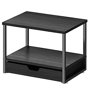 Simple Trending 2 Tier Desktop Printer Stand with Sliding Wood Storage Drawer, Multi-Purpose Desk Organizer for Fax Machine, Scanner, Files, Books, Black