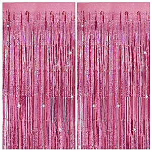 2 Pack Pink Backdrop Party Decorations Tinsel Curtain Party Backdrop Foil Fringe Birthday Decorations Photo Booth Streamer Backdrop Pink Theme Bachelorette Graduation Party Decorations