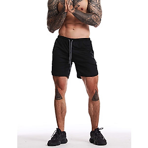 FLYFIREFLY Men's 2-in-1 Workout Running Shorts 7" Lightweight Gym Yoga Training Sport Short Pants Black Green