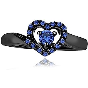 2.30 Ct Round Cut Blue Sapphire Heart Shape 14K Black Gold Over Love Engagement Ring For Women's (4)