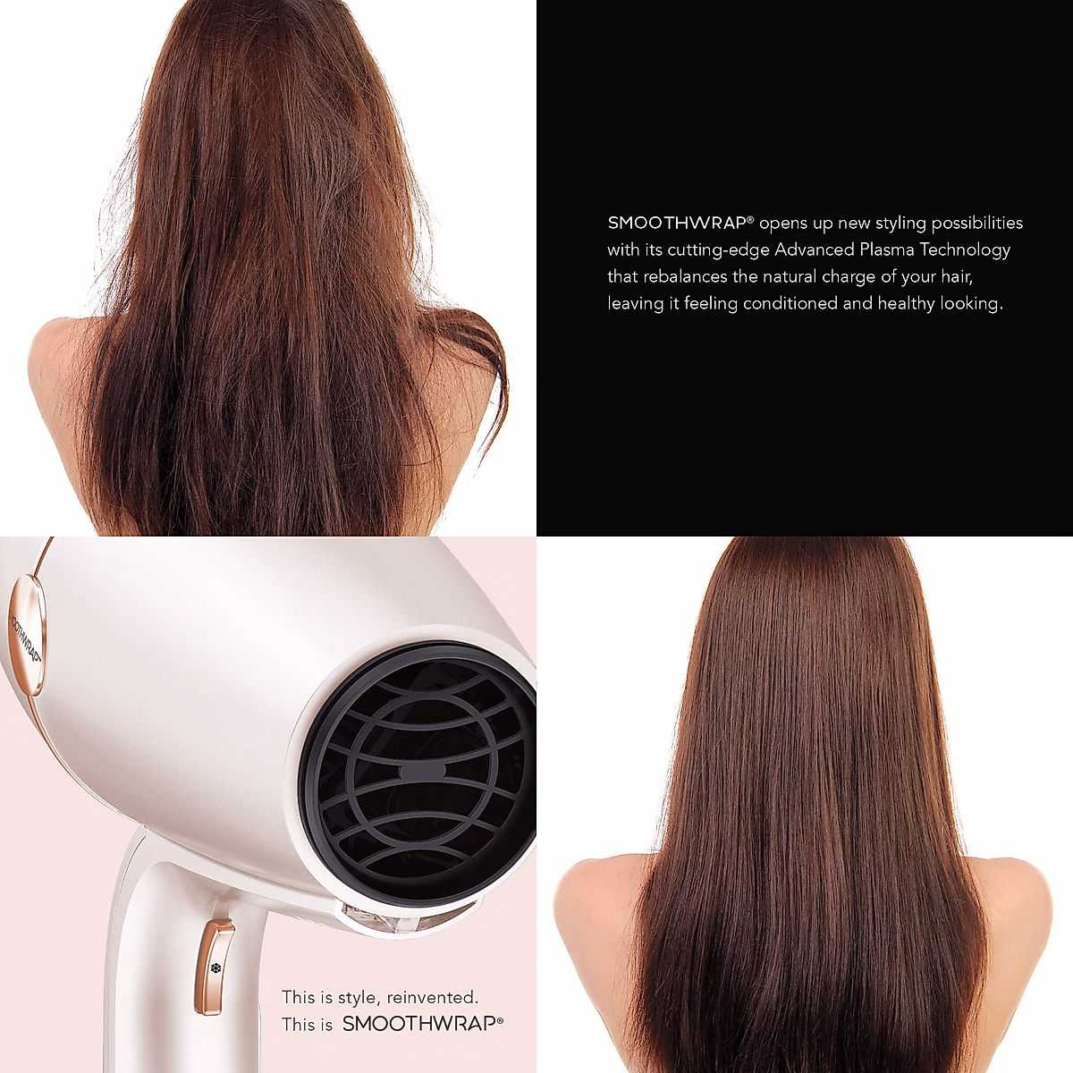 INFINITIPRO BY CONAIR SmoothWrap Hair Dryer with Diffuser | Blow Dryer for Less Frizz, More Volume and Body | With Advanced Plasma and Ceramic Technology | Pink Champagne