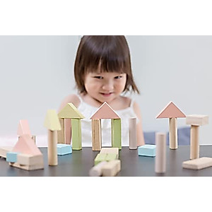PlanToys 40 Piece Unit Block Building and Construction Block Set (5507) | Pastel Color Collection |Sustainably Made from Rubberwood and Non-Toxic Paints and Dyes