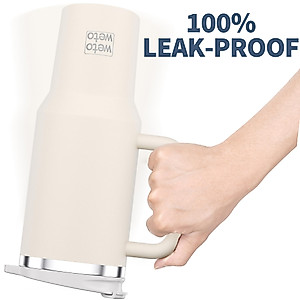 WETOWETO 40oz Tumbler with Handle | Insulated Stainless Steel Travel Mug | 34Hrs Cold & 10Hrs Hot Retention | 100% Leakproof Lid & Straw | Dishwasher Safe + Car Cup Holder Fit (Cream Color)