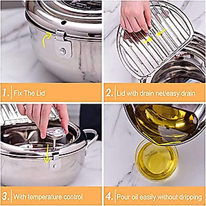 Wrqqwsy 9.45inch Deep Fryer Pot(°F), 3.4L Japanese Tempura Small Deep Frying Pot with Fahrenheit Thermometer, 304 Stainless Steel Deep Fryer with Oil Draining Rack for Tempura chips, Fries, Fish, and Chicken