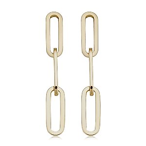 14k Yellow Gold Paperclip Link Chain Drop Earrings (0.95 inches long)