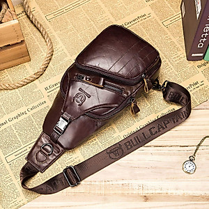 BULLCAPTAIN Cross body Bags for Men Leather Sling Bag Casual Daypacks Chest Bags Shoulder Bag Travel Hiking Backpacks (Coffee)