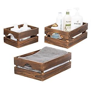 MyGift Rustic Dark Brown Solid Wood Storage Organizer Box with Handle, 3 Piece Various Size Decorative Nesting Crate