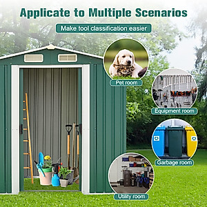 Steel Garden Storage Shed 6' x 4' - Utility Tool House with Vents Garden Storage House Metal Shed for Patio (Green)