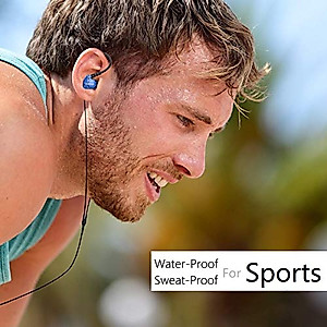 Granvela GV1 HD Classic Sports Earphones IPX5 Waterproof Running Earbuds Wired with Mic, Memory Wire Earhook and Clip - Blue