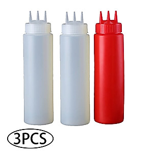 Vepoty Squeeze Bottle 3pcs 3 Hole Condiment Bottles for Ketchup Mustard Salad Dressing Seasoning Squeezer Kitchen Accessories