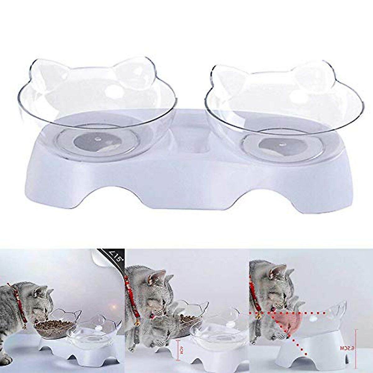 Purrbowl Orthopedic Anti-Vomiting Cat Feeder, 15 Degree Tilted Design Neck Guard Stand Raised, for Cats and Small Dog (Double)