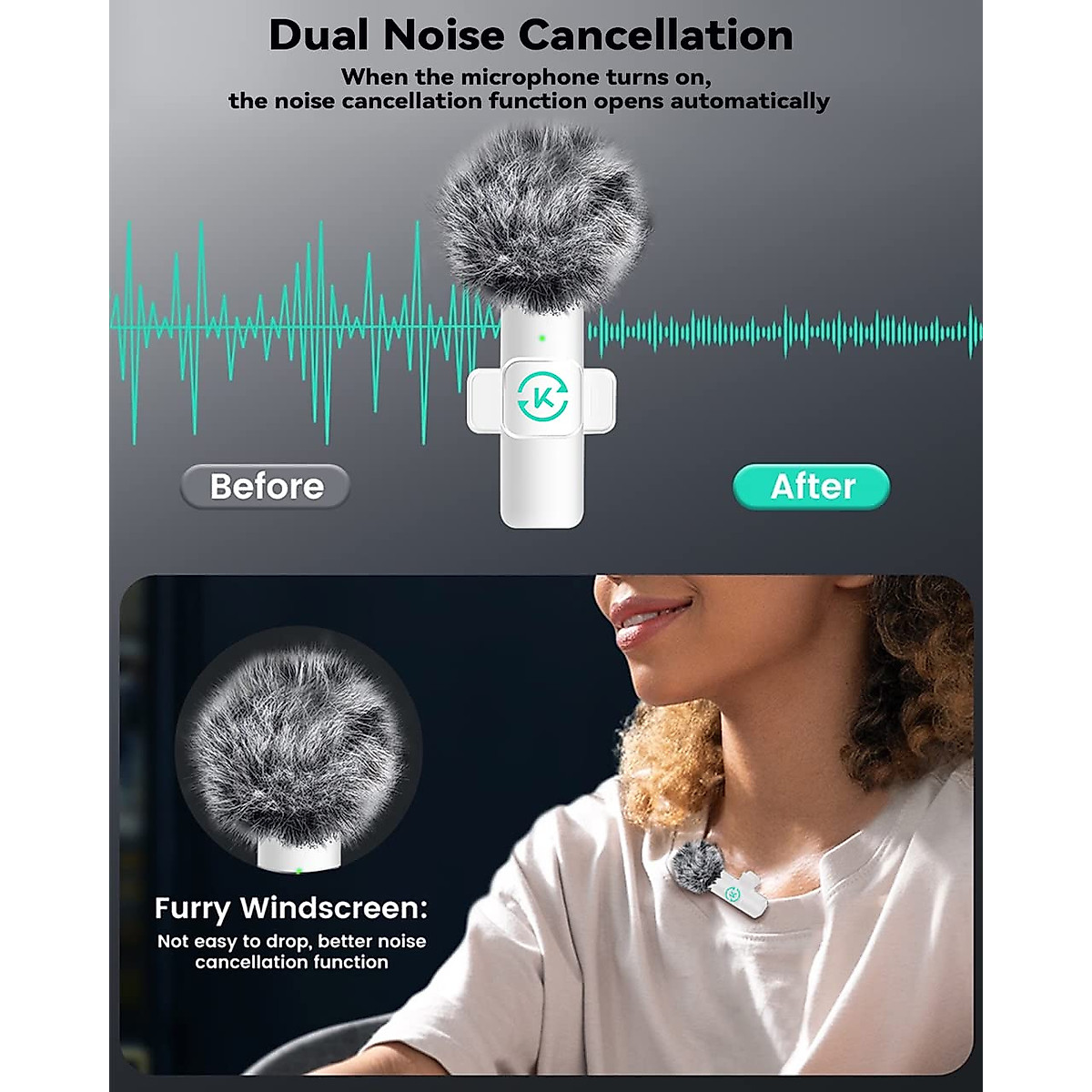 Kingwell Wireless Lavalier Microphone for iPhone, 2 Mini Microphones with Clearer Audio, Wireless Lapel Microphone for Video Recording, Interview, Vlog (White)