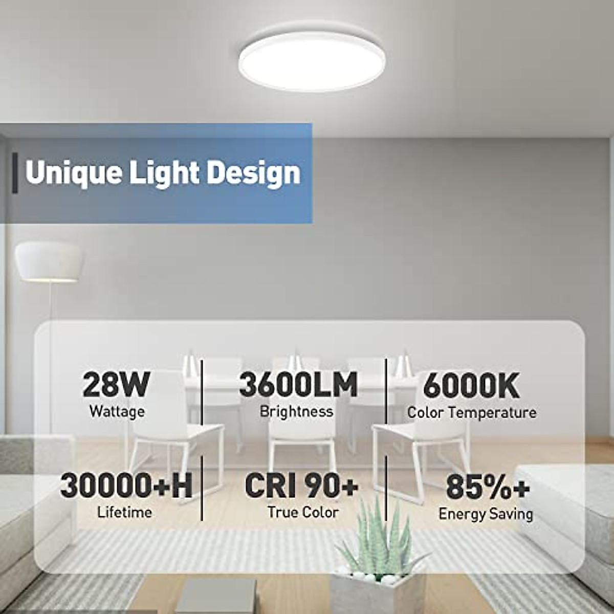 Eyesgood LED Ceiling Light Fixture Flush Mount 12 Inch 28W Lamparas de Techo Flat Bedroom Lights for Ceiling 6000K Round Ceiling Lamp Lighting for Bathroom Kitchen Basement