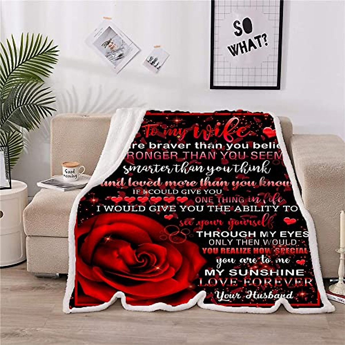 CYREKUD to My Wife Blanket,to My Wife Gifts from Husband Throw Blanket,Valentine Blanket Throw,Valentine Gifts for Women,Red Rose Valentine Day Gifts Blanket for Sofa Couch Decor 50"x 60"