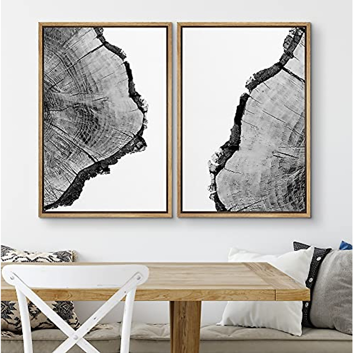 SIGNWIN Framed Wall Art Print Set Black & White Close Up Tree Ring Details Nature Wilderness Photography Modern Art Rustic Relax/Calm Multicolor for Living Room, Bedroom, Office - 24"x36"x2 Natural