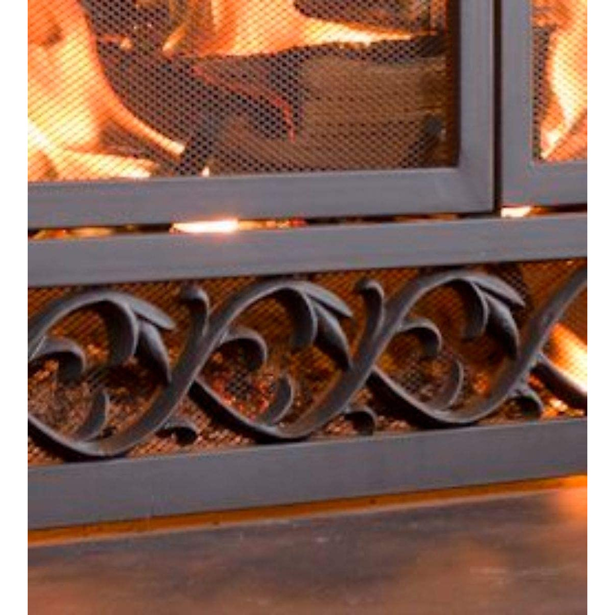 Plow & Hearth Metal Fireplace Screen Scrollwork Black | 38" W x 31½"H | 2 Door | Spark Guard Grate | Fire Place Cover | Wood Burning Stove Accessories